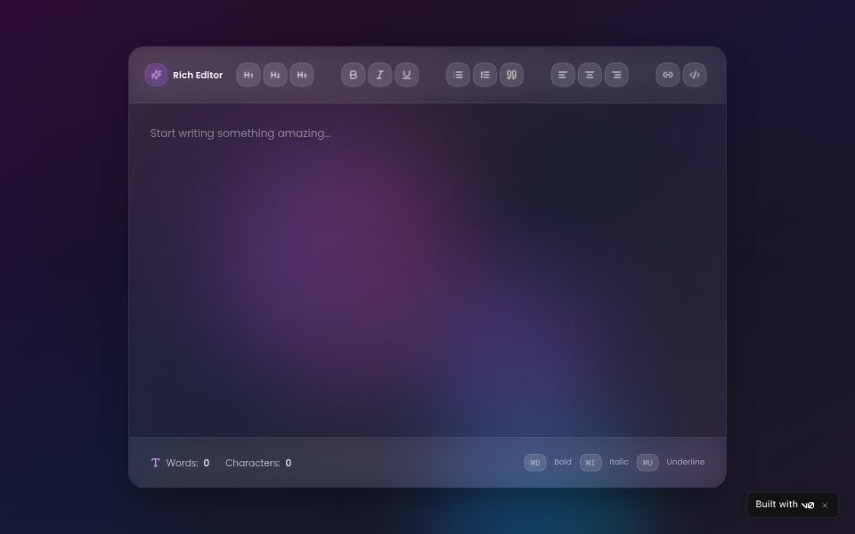 v0 - Glassmorphic Rich Text Editor - v0 by Vercel