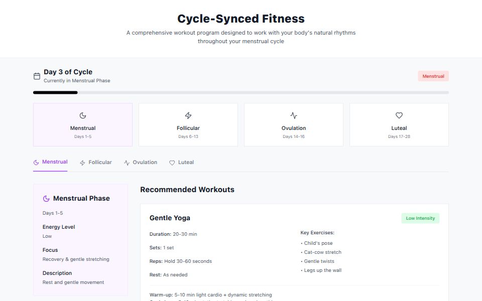 v0 - Menstrual Cycle Workout Program - v0 by Vercel