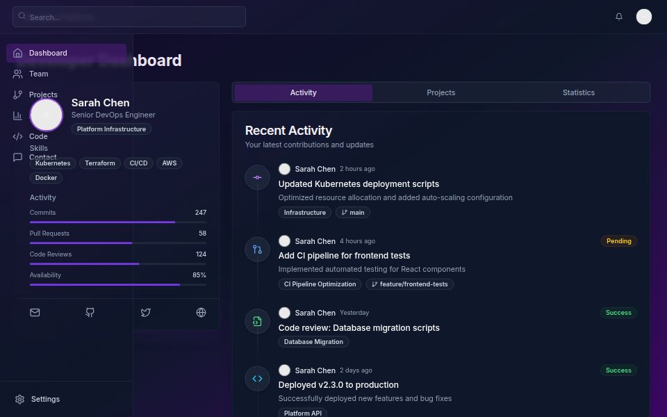 v0 - Developer profile card - v0 by Vercel